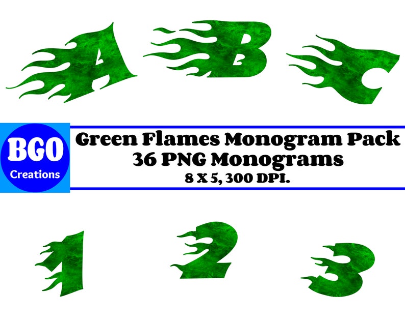 Green Flame Letters Flame PNG Letters Flame Monogram Flames | Etsy