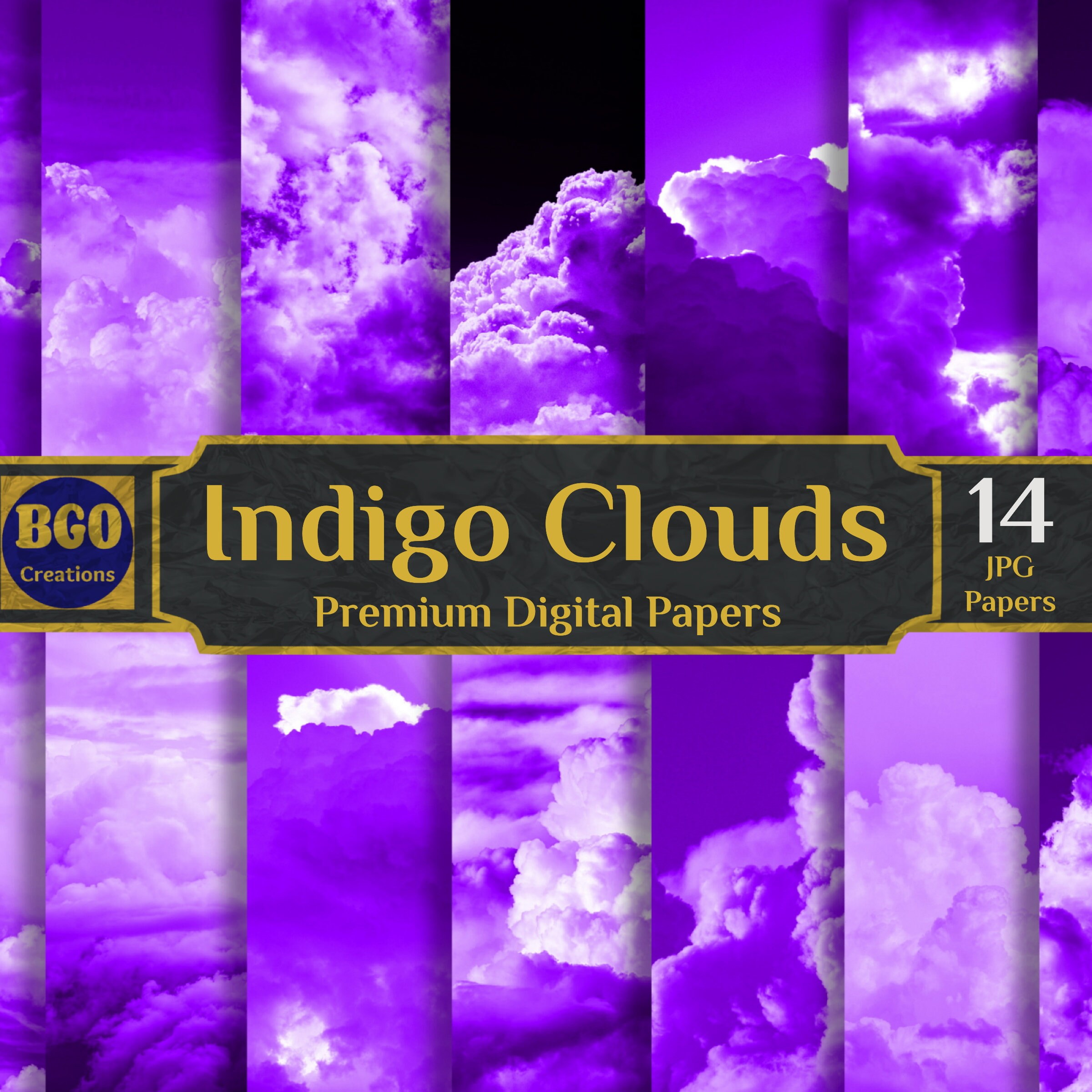 Indigo Clouds Digital Paper Pack, 14 Scrapbooking Papers, Cloud Texture ...