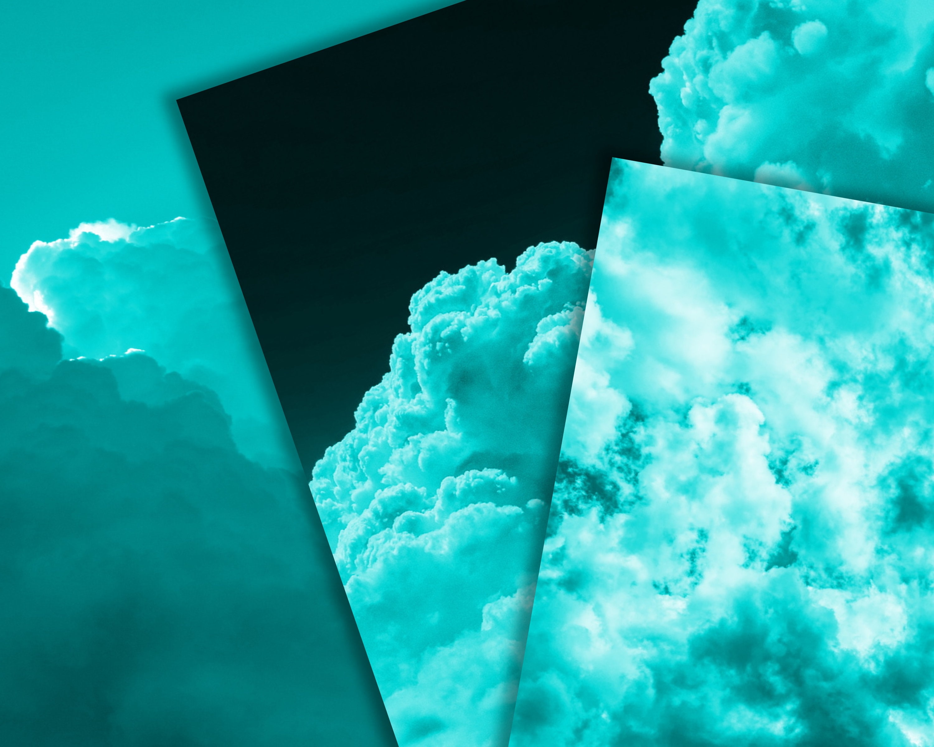 Teal Clouds Digital Paper Pack, 14 Scrapbooking Papers, Cloud Texture ...