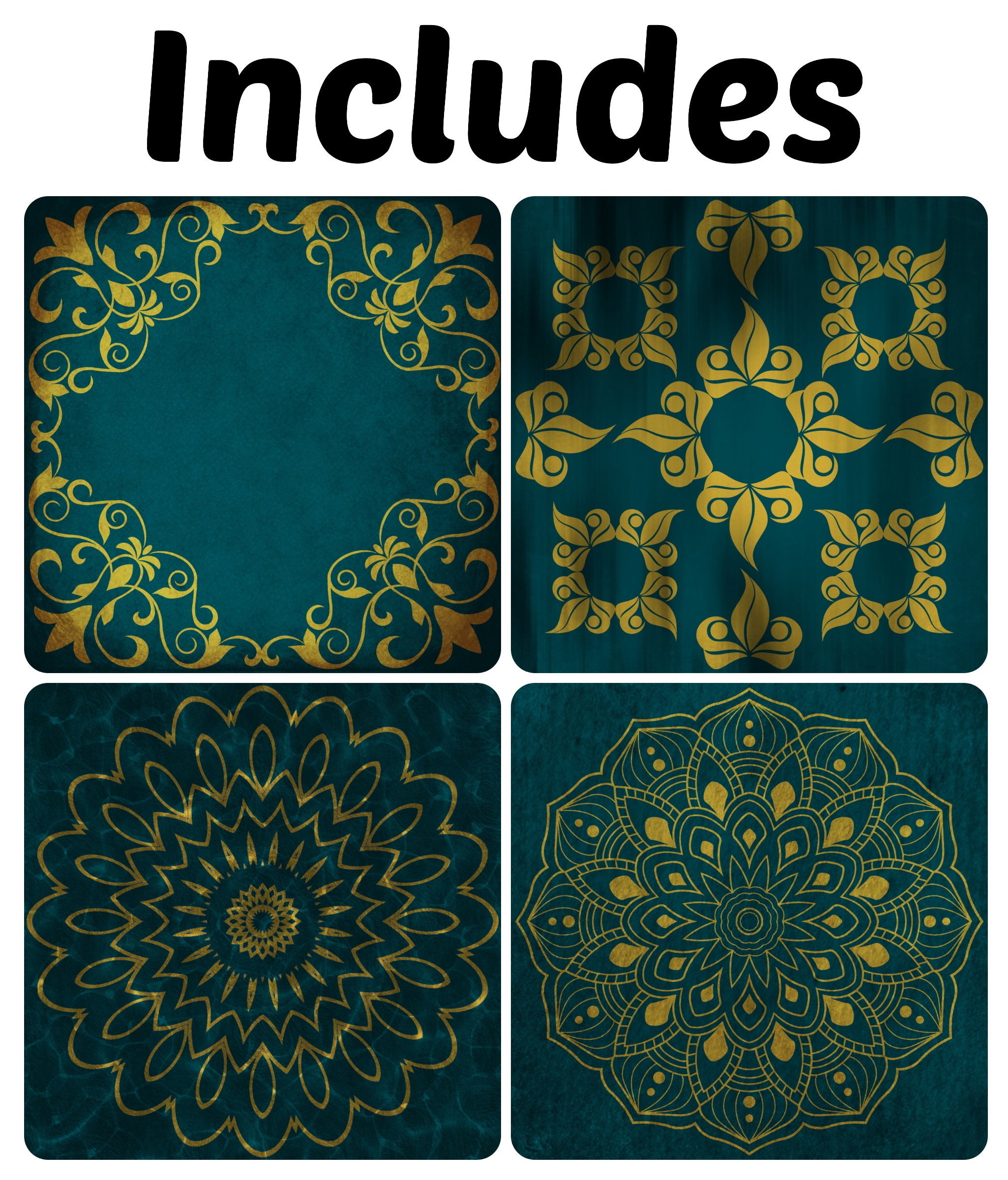 Distressed Midnight Green & Gold Digital Paper Pack 8 Ornate - Etsy
