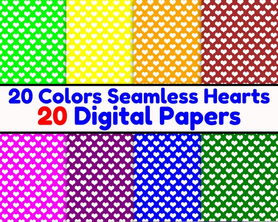20 Colors Seamless Hearts Digital Paper Pack 20 White Heart - Etsy