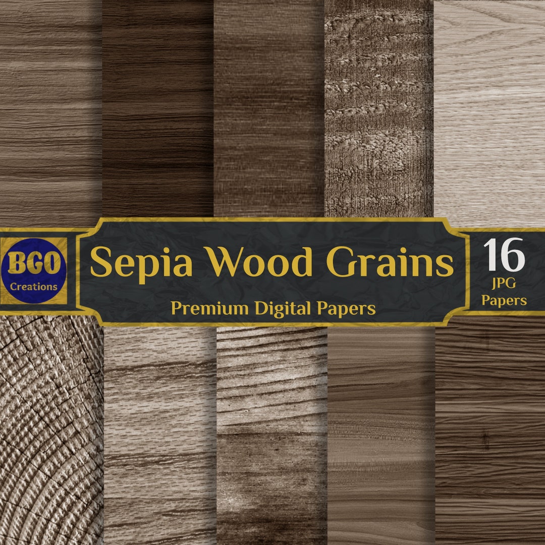 Sepia Wood Background Digital Papers, 16 Wooden Backgrounds, Rustic ...