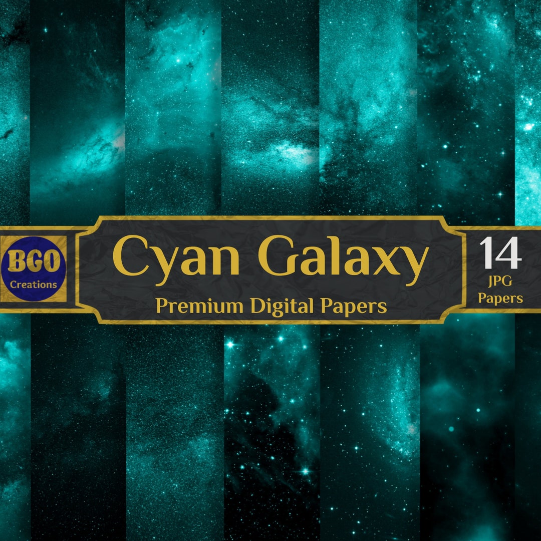 Cyan Galaxy Stars Digital Papers, 14 Space Backgrounds, Watercolor ...