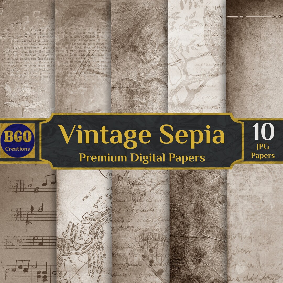 Vintage Sepia Digital Paper, Vintage Ephemera, Antique Letters, 10 ...