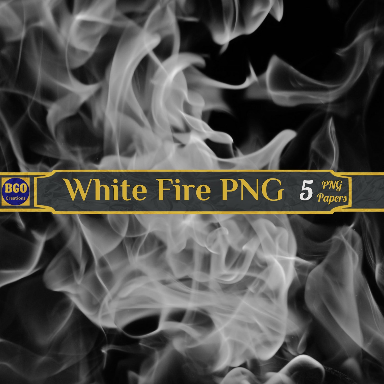 White Fire PNG Digital Paper Pack, 5 Photography Backgrounds, Black ...