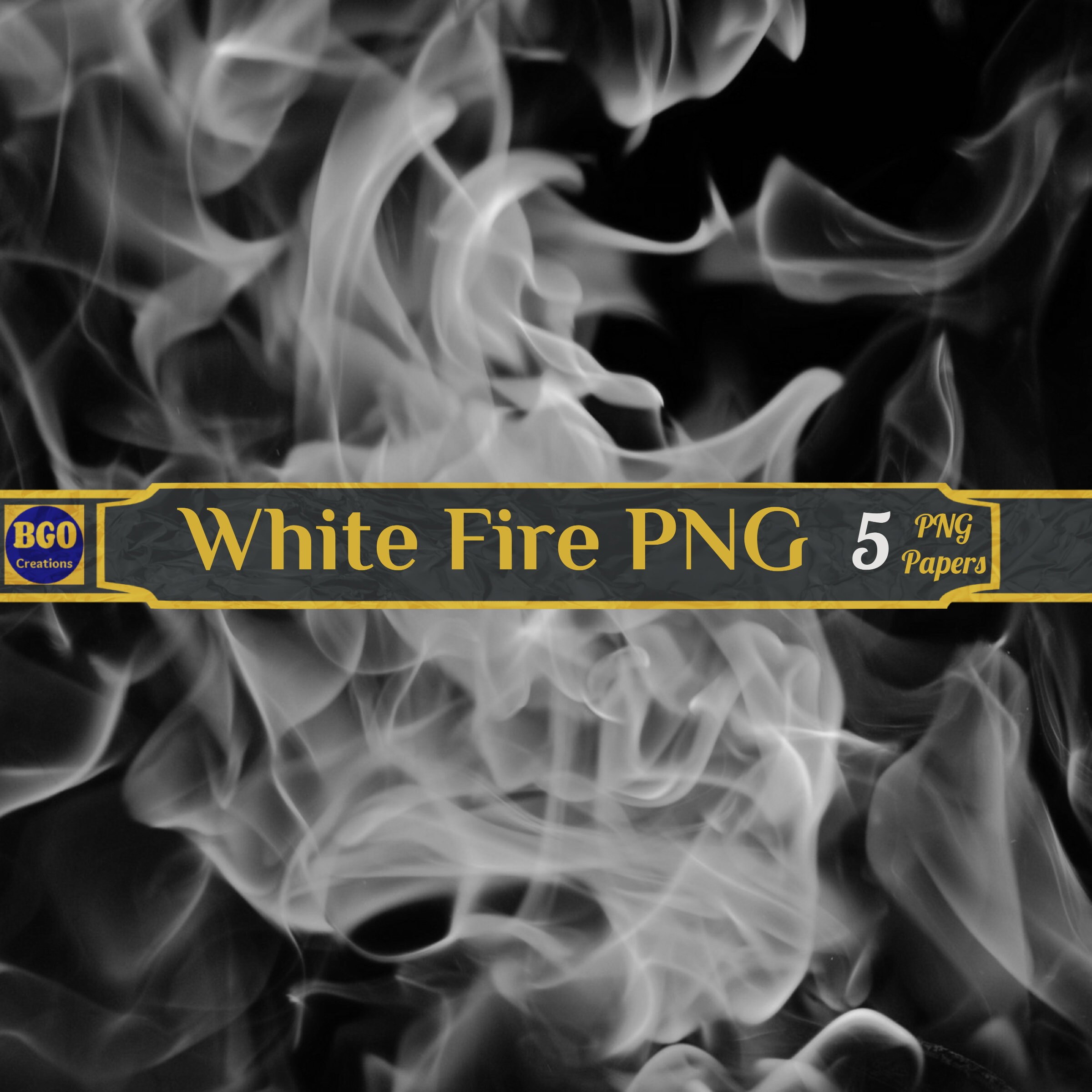 White Fire PNG Digital Paper Pack, 5 Photography Backgrounds, Black ...