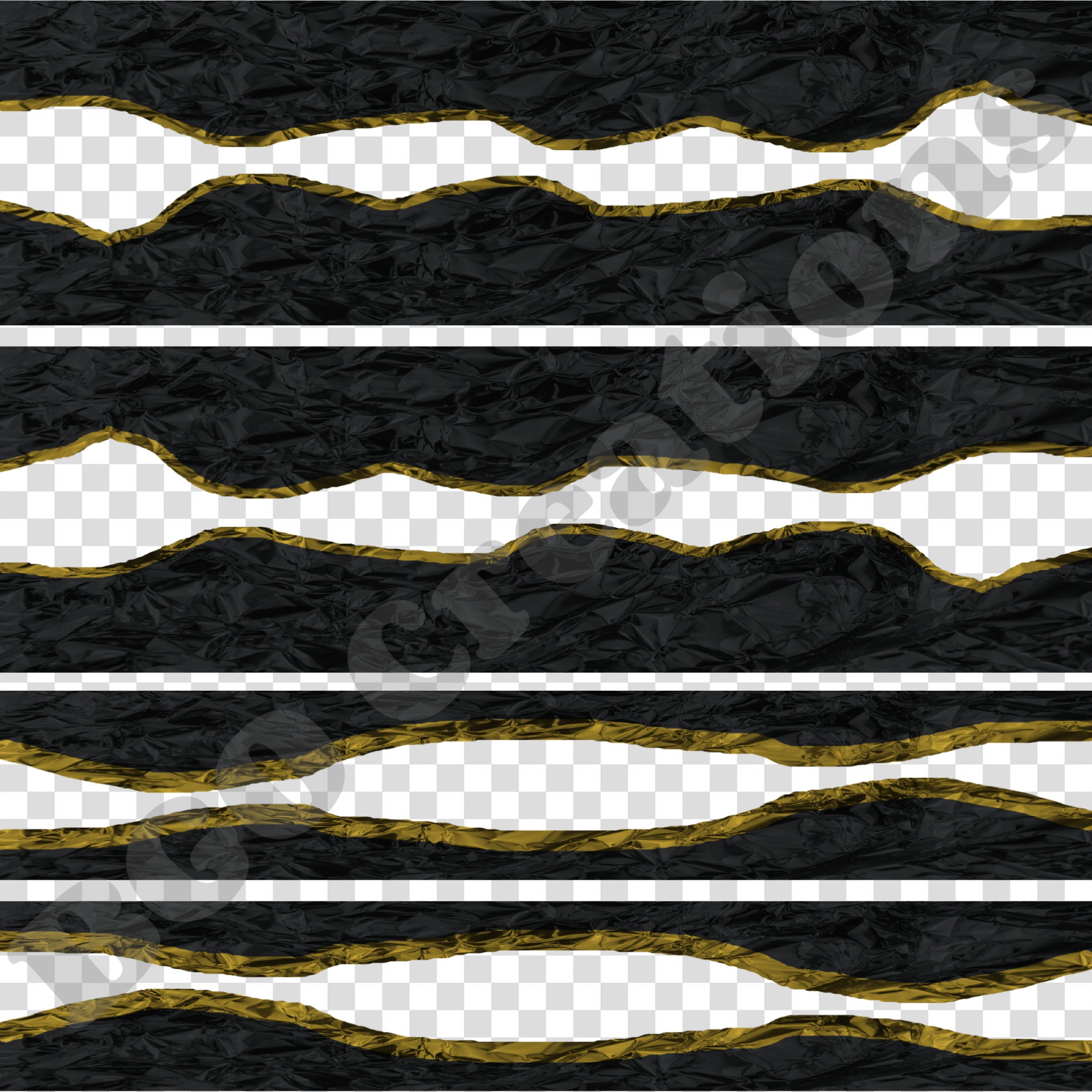 Onyx Foil Borders, 16 Black & Gold Foil Borders, PNG Wave Borders, Glam ...
