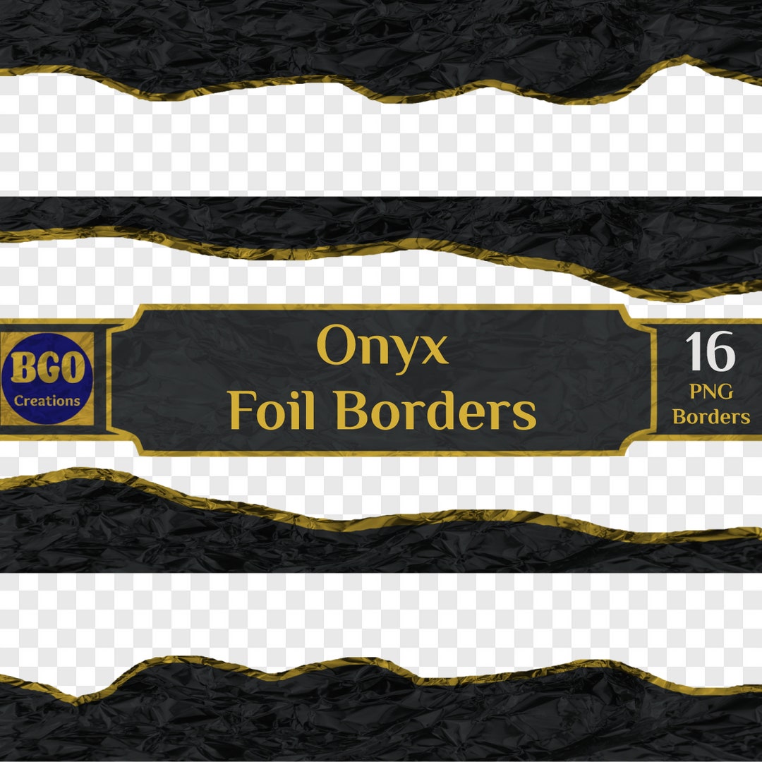 Onyx Foil Borders, 16 Black & Gold Foil Borders, PNG Wave Borders, Glam ...