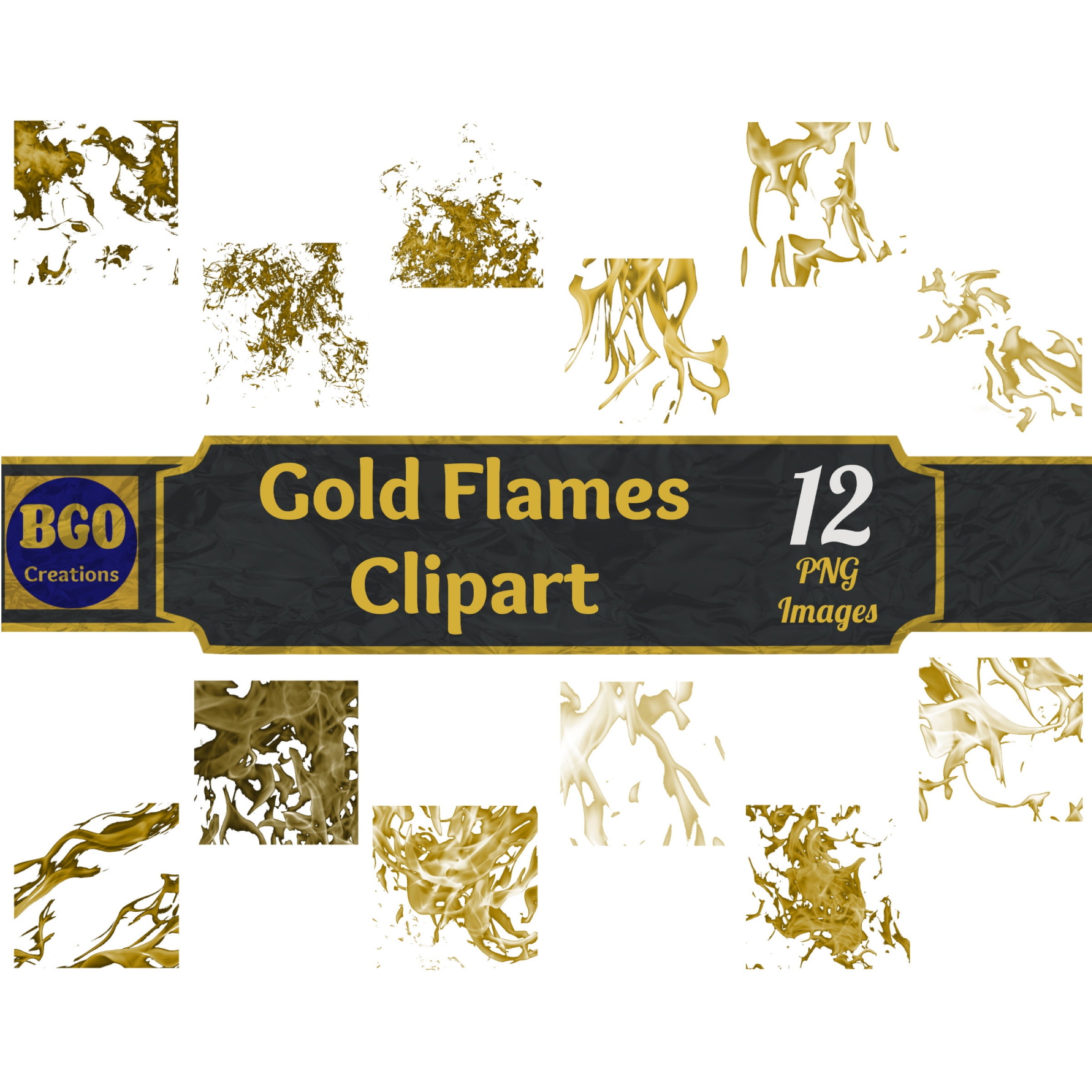 Gold Flames Clip Art, 12 Fire Clipart, Photography Overlays Fire Sparks ...
