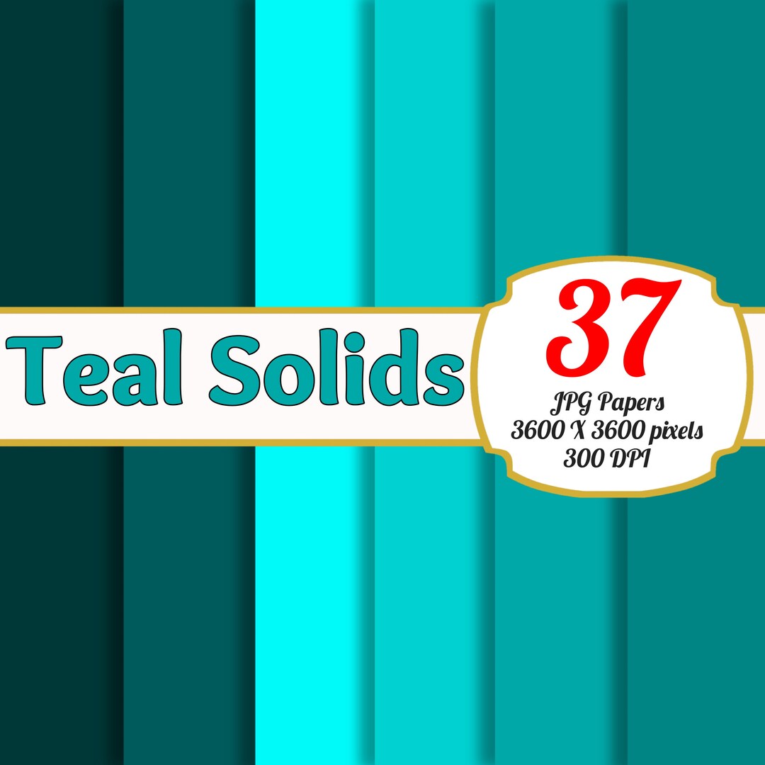 Teal Digital Paper Pack, 37 Shades of Teal Plain Solid Colors ...