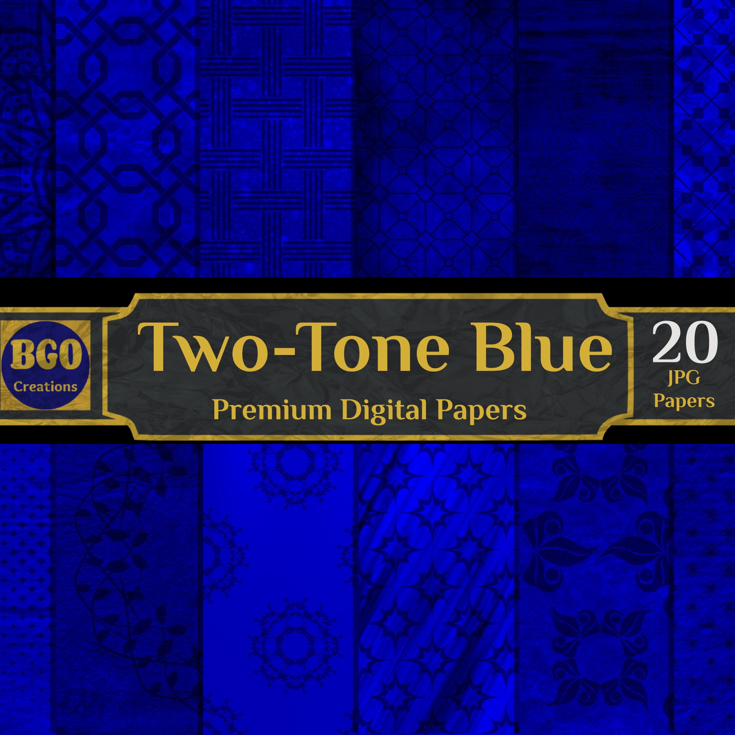 Distressed Blue Digital Paper Pack, 20 Ornate Two Tone Blue Textures ...