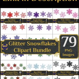 Red Glitter Snowflake PNG Bundle, 7 Snowflake Images, Printable ...