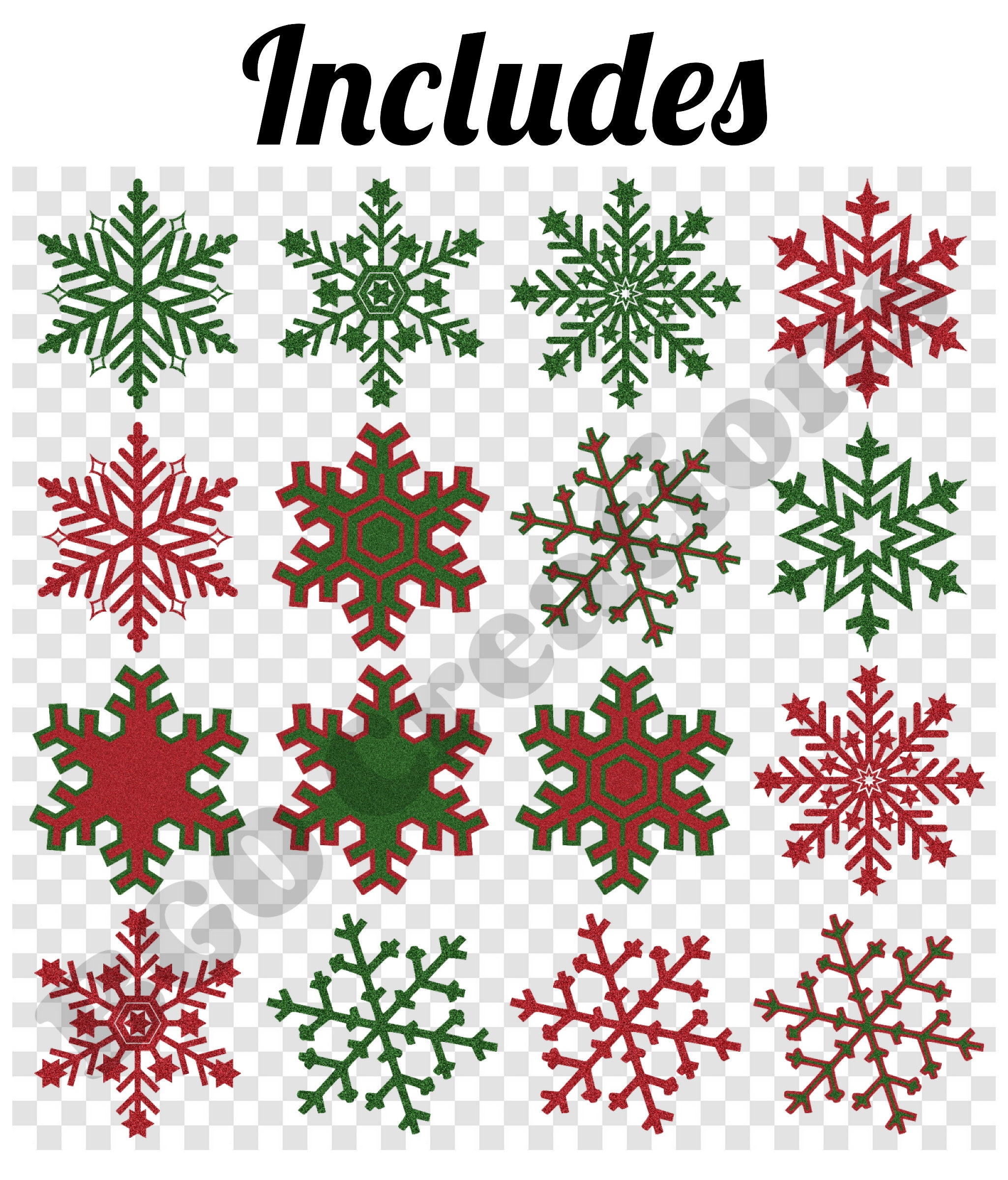 Christmas Glitter Snowflakes PNG Bundle, 16 Snowflake Images, Printable ...