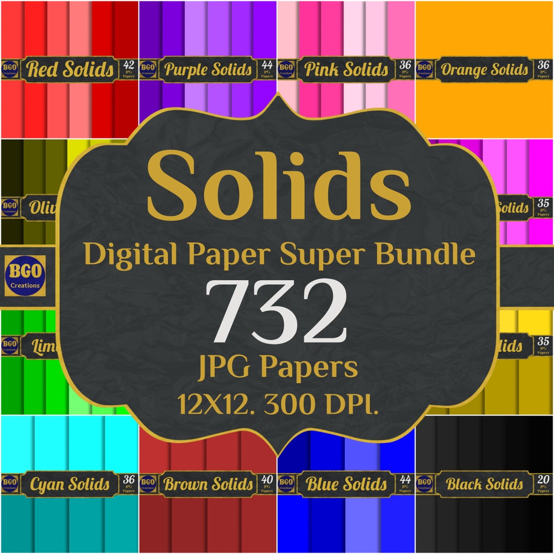 732 Plain Solid Colors Digital Paper Super Bundle, Printable Rainbow ...