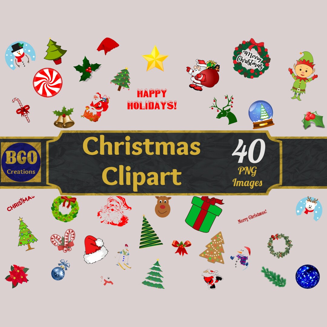 Christmas PNG Clip Art Bundle, 40 Christmas Images, Commercial Use, Big ...