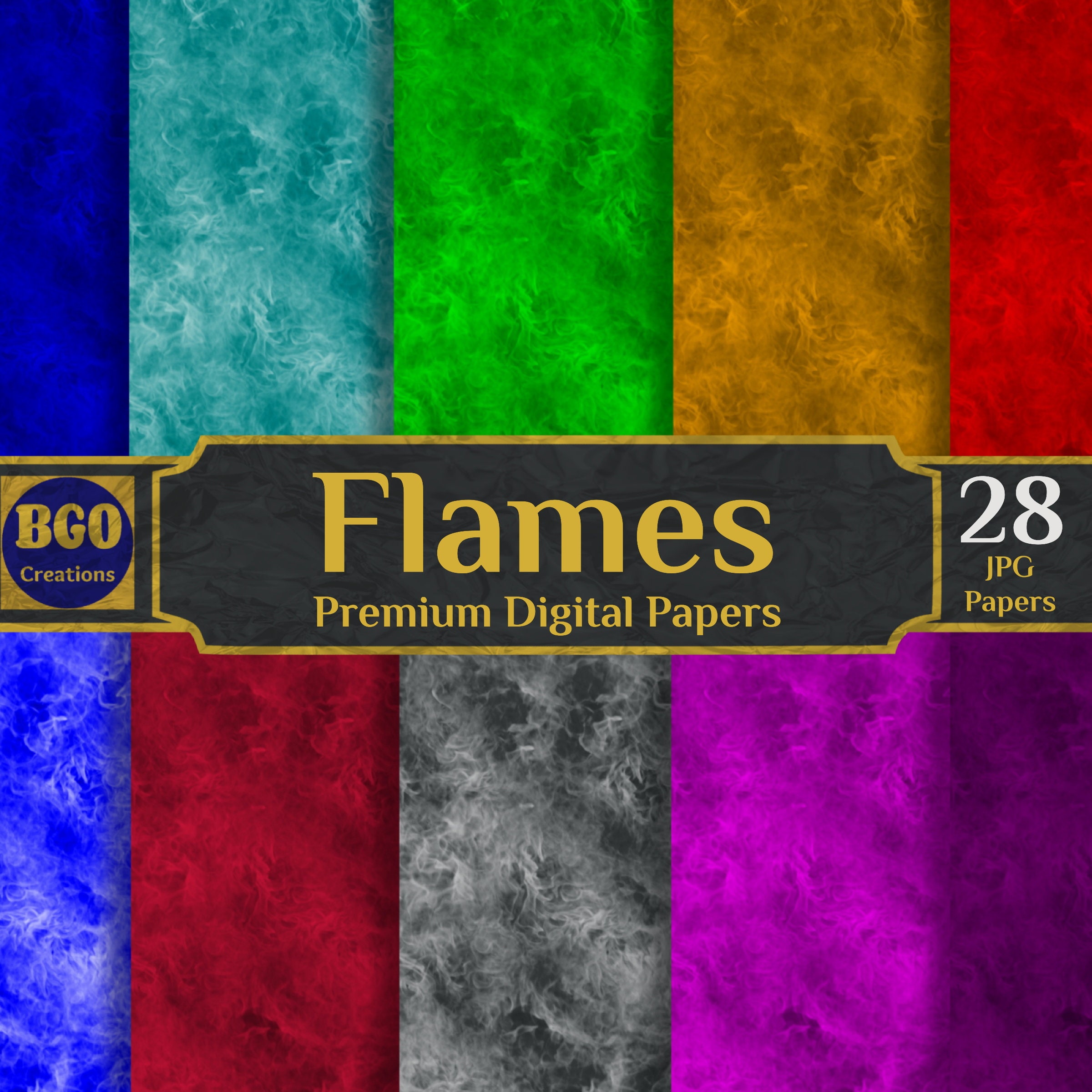Flames Digital Paper Pack, 28 Fire Textured Digital Scrapbooking Papers ...