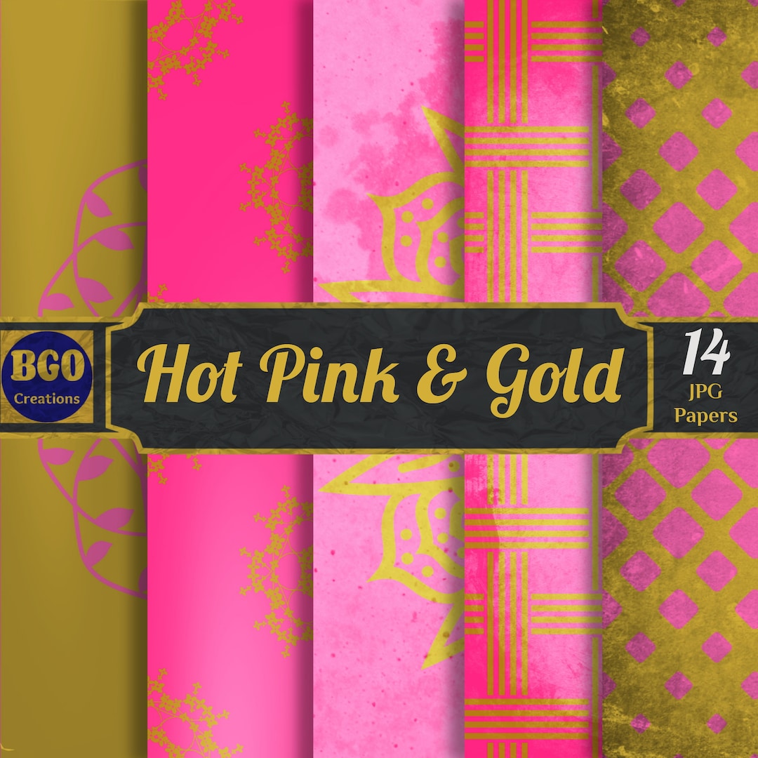 Distressed Hot Pink & Gold Textures Digital Paper Pack, 14 Ornate ...