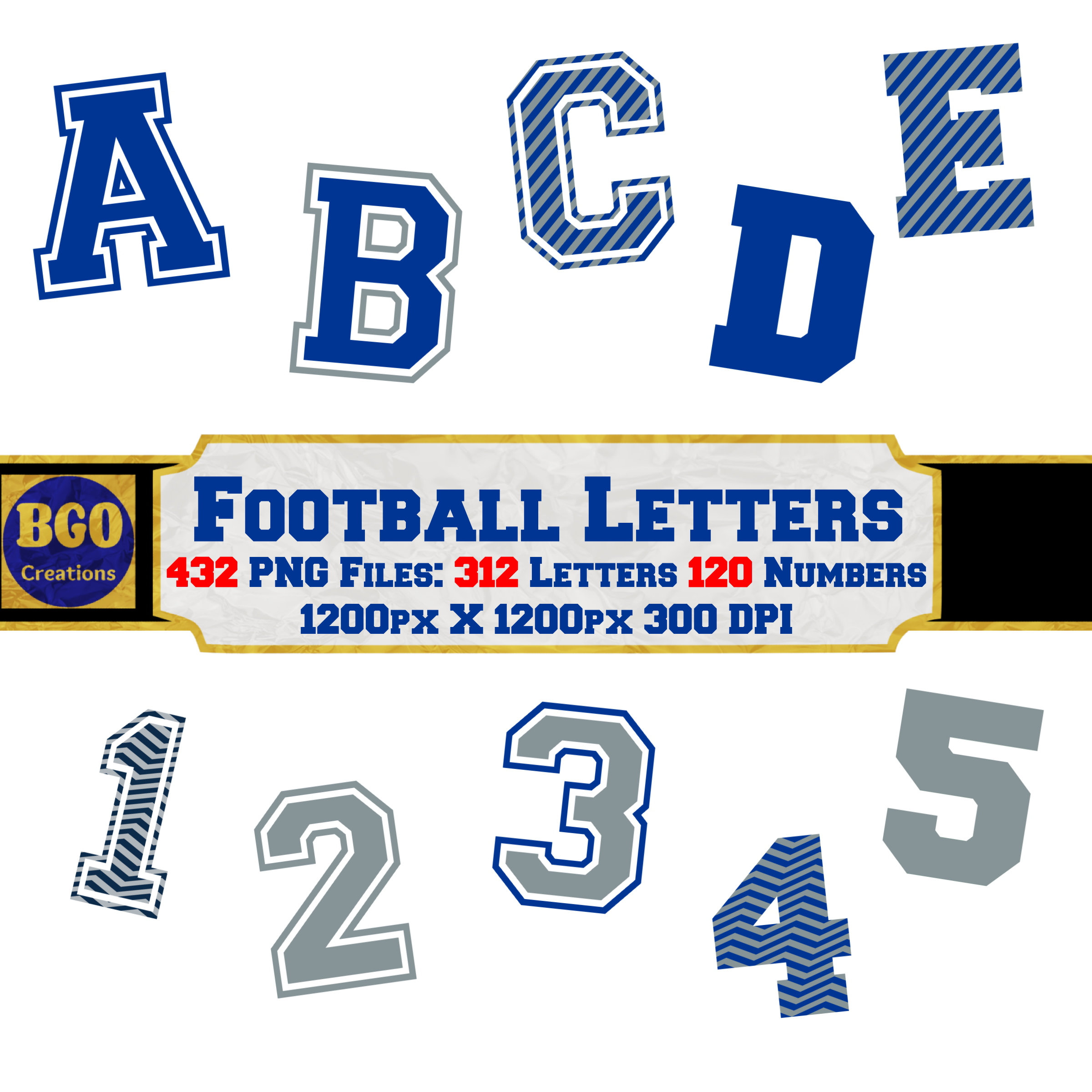 Blue & Silver Digital Football Alphabet, Sports Letters/numbers, 12 ...