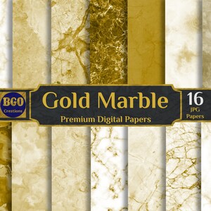 Gold Marble Digital Paper Pack, 16 Realistic Marble Texture Papers ...