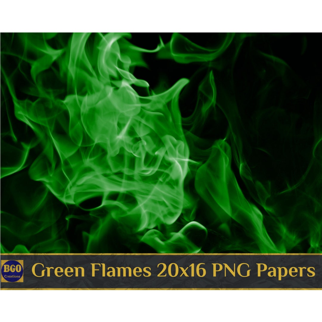 Green Flames Digital Paper, Includes 2 Green Fire 20 X 16 PNG ...