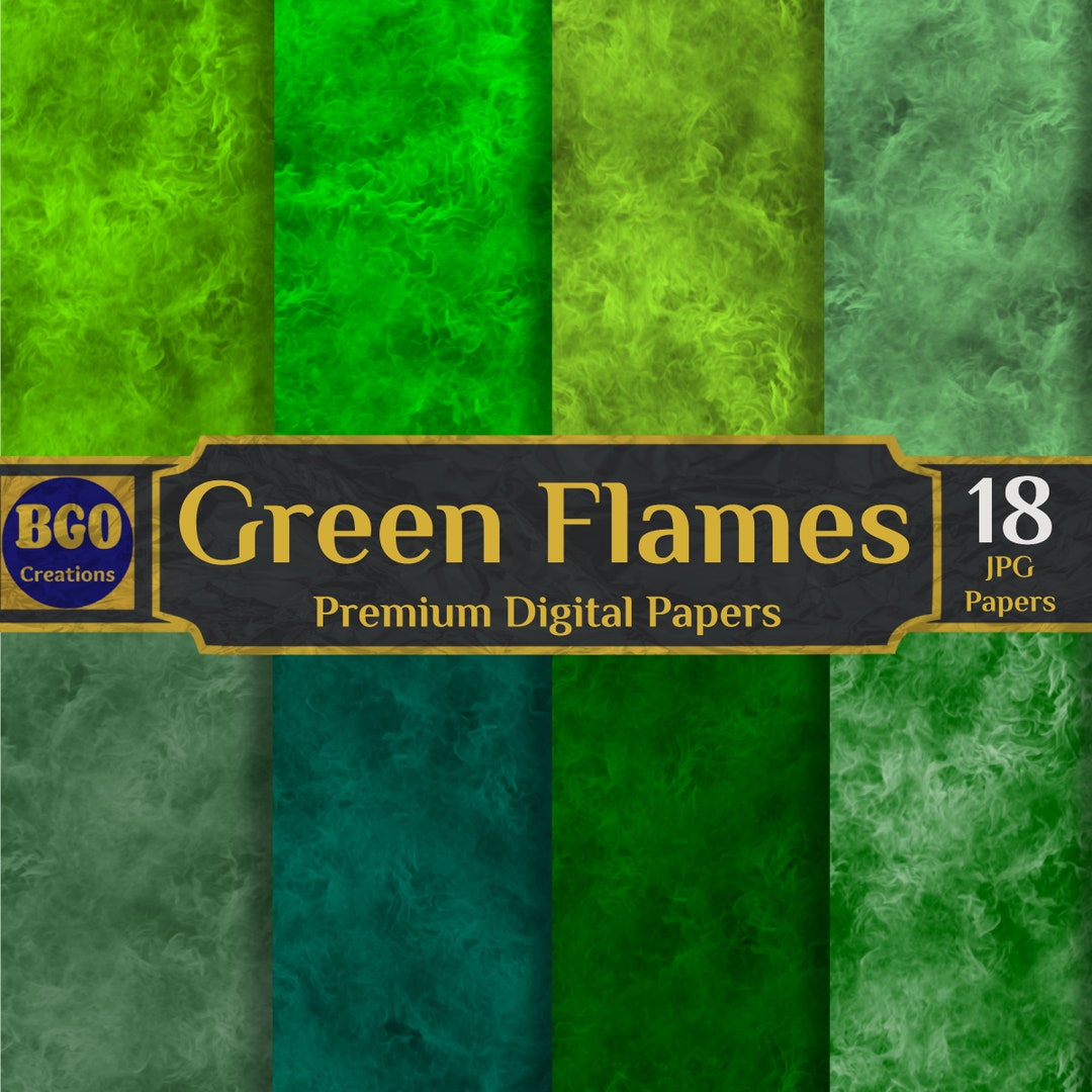 Green Flames Digital Paper Pack, 18 Fire Textured Printable Sublimation ...