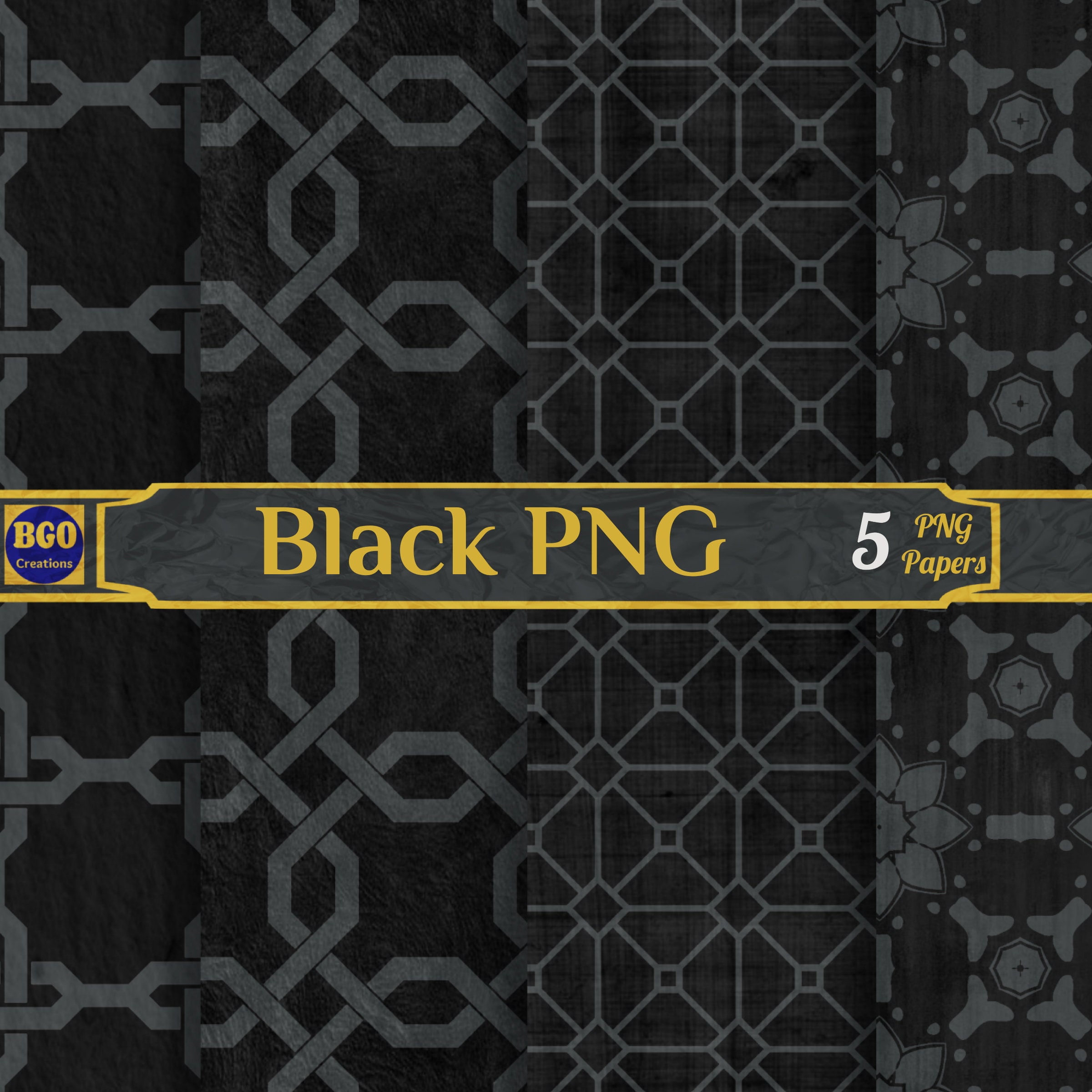 Seamless Black Textures PNG Digital Paper Pack 5 Photography - Etsy