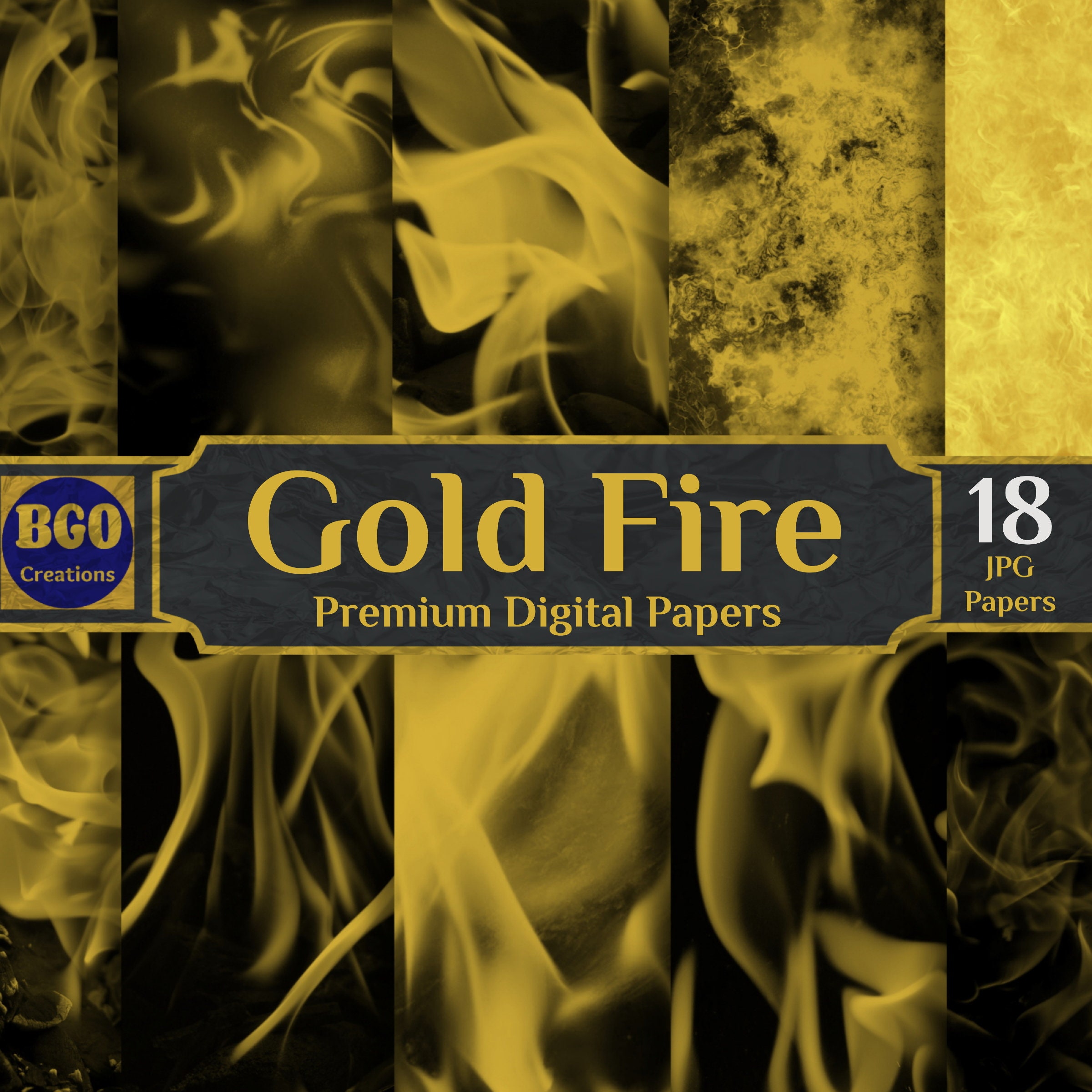Gold Fire Digital Paper Pack, 18 Textured Scrapbooking Gold Flames ...