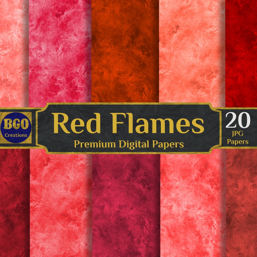 Red Flames Digital Paper Pack, 20 Fire Textured Printable Sublimation ...