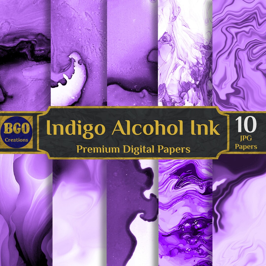 Indigo Alcohol Ink Digital Paper Pack, 10 Purple Texture JPG Papers ...