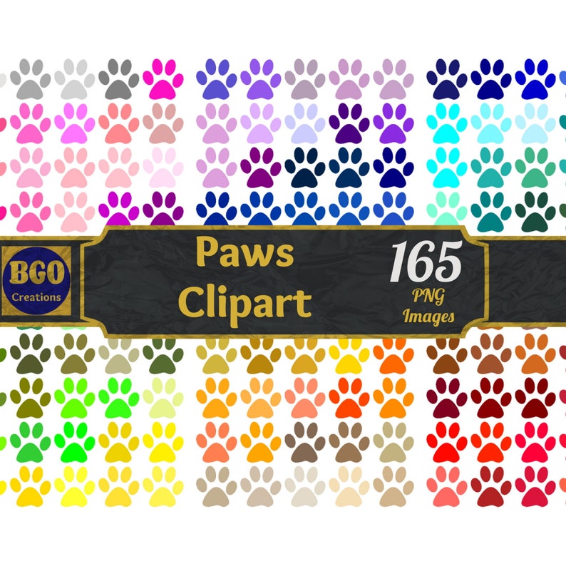165 Colors PNG Paw Prints PNG Clip Art, 165 Paws Digital Clipart ...