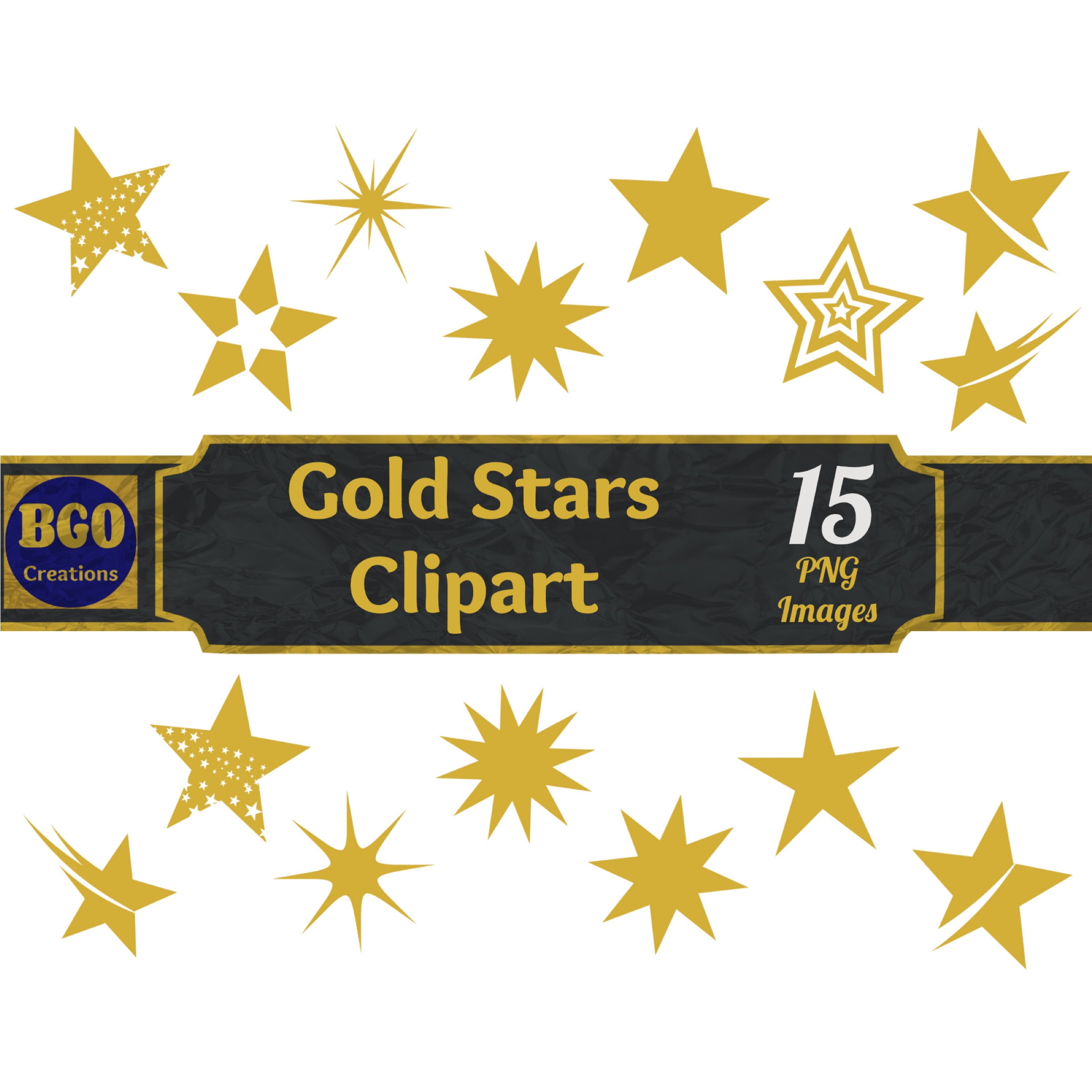 Gold Stars PNG Bundle, 15 Star Images, Printable Stars Clipart, Stars ...