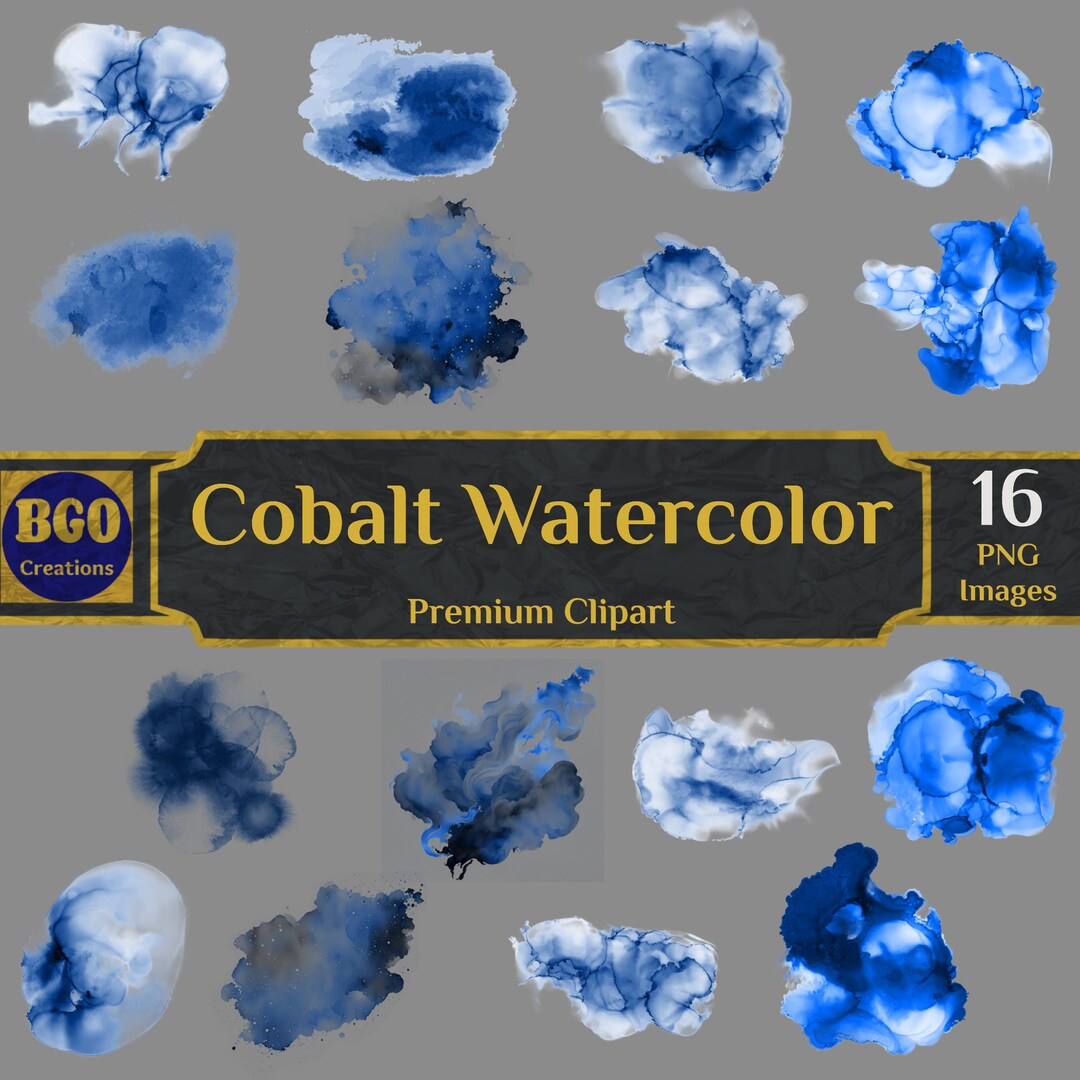 Cobalt Watercolor Clipart, Splashes Clipart, Cobalt Blue Clipart ...