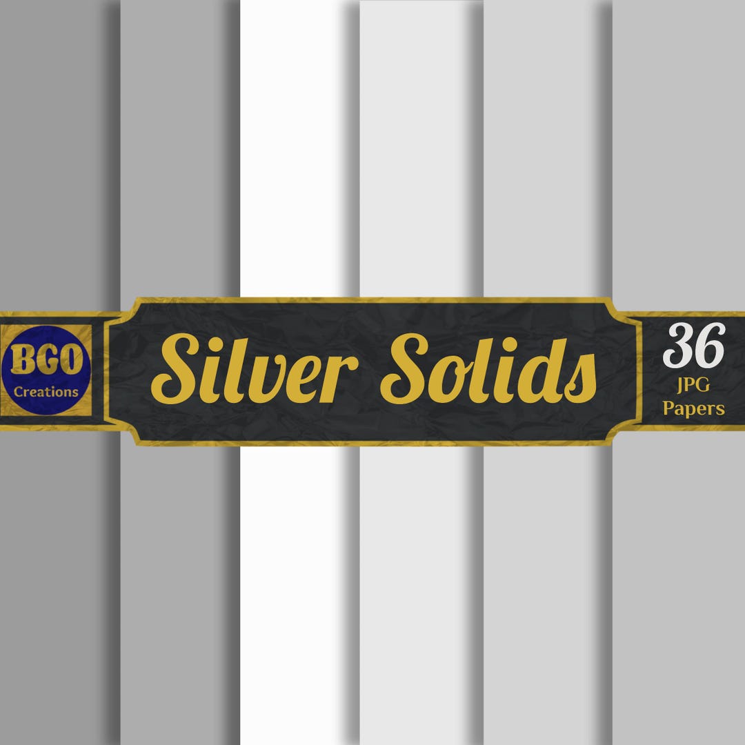 Silver Digital Paper Pack, 36 Shades of Silver Plain Solid Colors ...