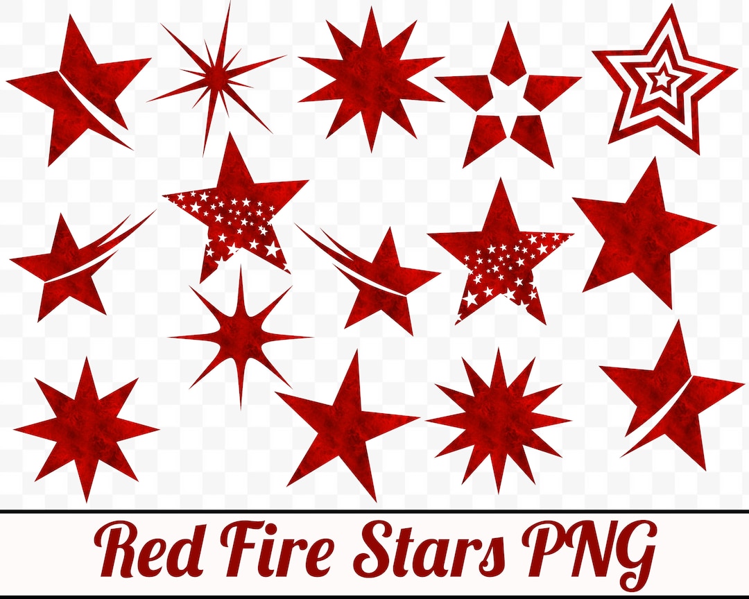 Red Fire Stars PNG Bundle 15 Fiery Red Star Images Printable - Etsy