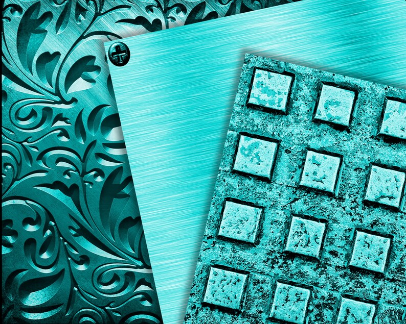 22 Teal Metals Digital Paper, Brass Digital Paper Brushed Metal ...