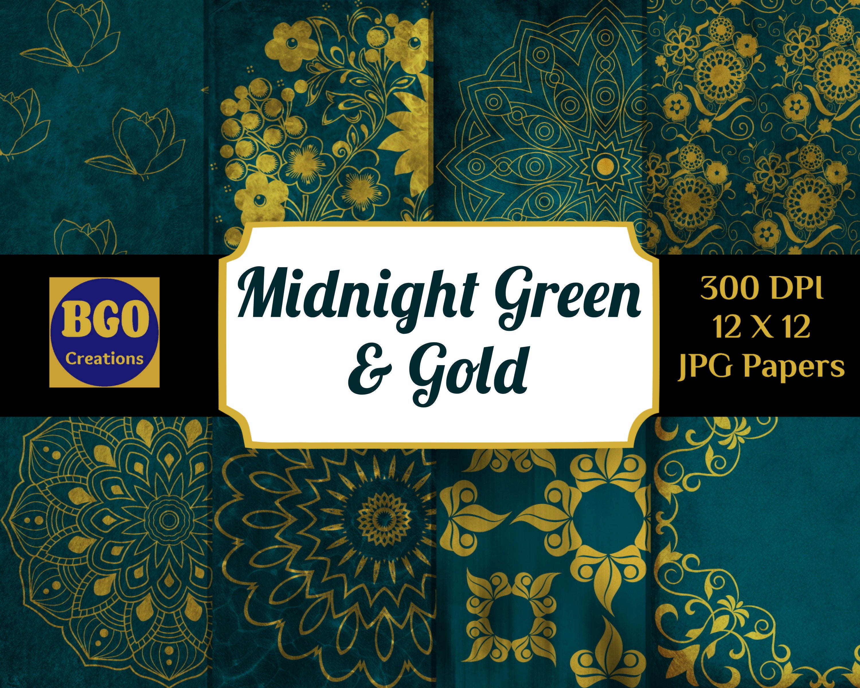 Distressed Midnight Green & Gold Digital Paper Pack 8 Ornate - Etsy