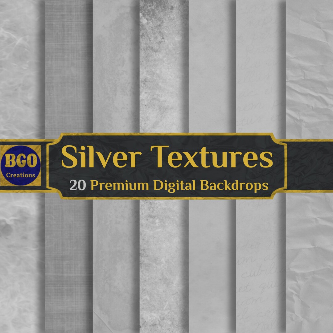 Silver Digital Backdrops, 20 Fine Art Textures, Distressed Silver ...