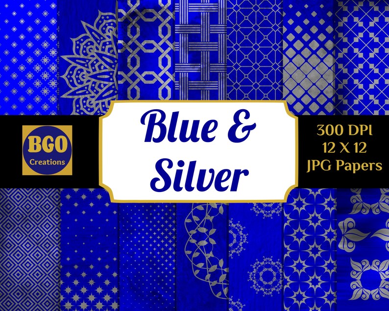Distressed Blue & Silver Textures Digital Paper Pack 14 - Etsy