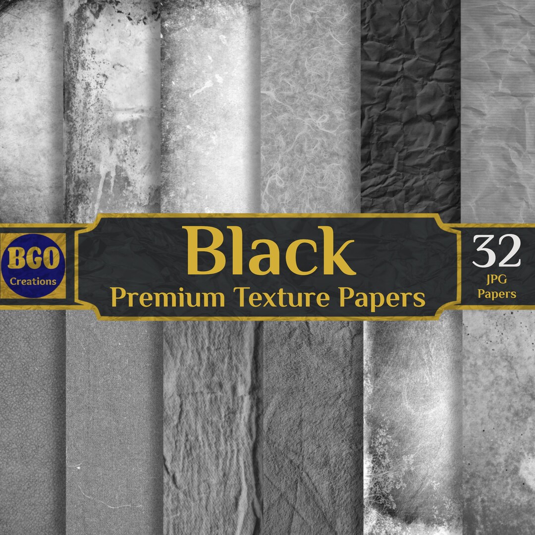 Radiant Black Textures Digital Paper, Shades of Black Paper, 32 ...