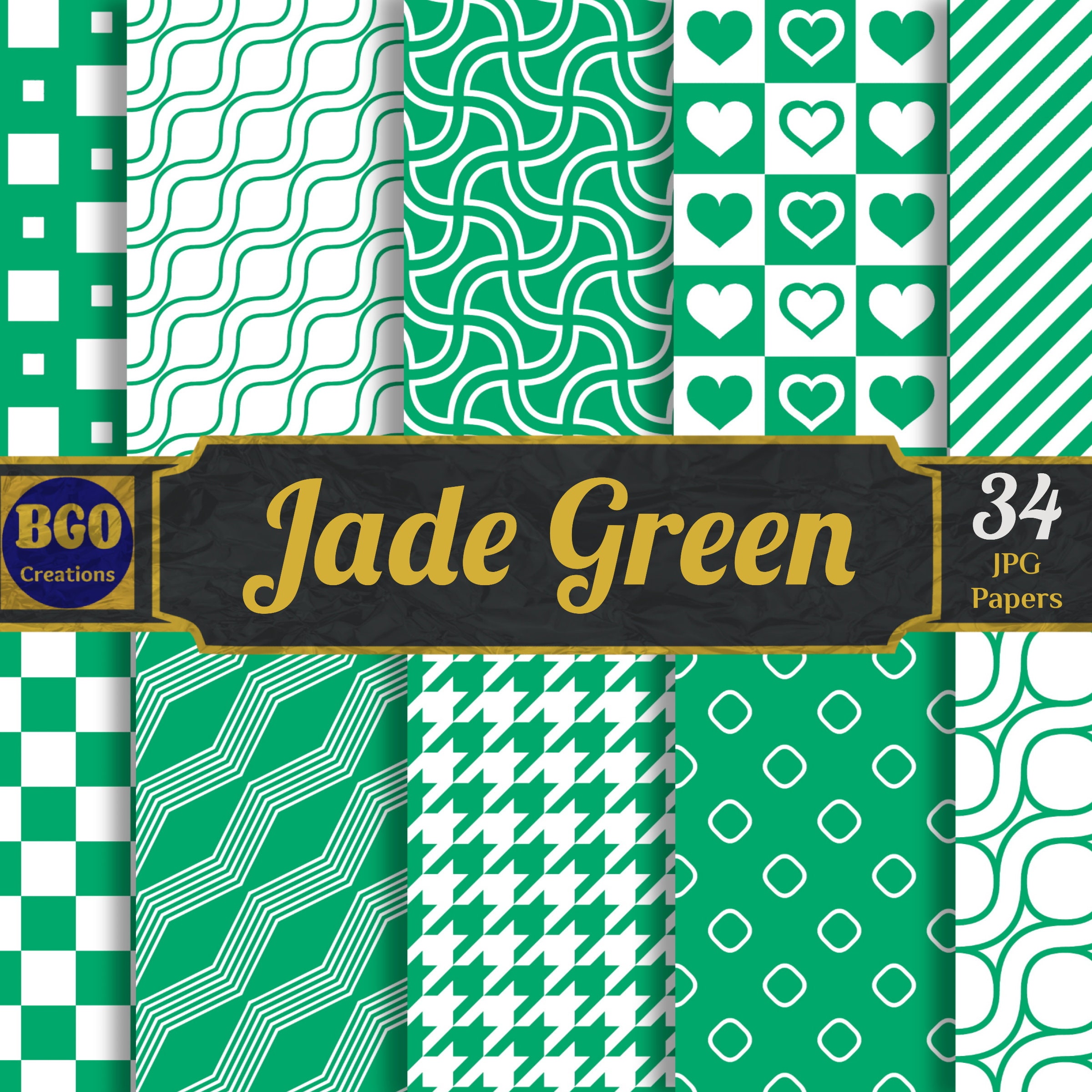 Jade Green Digital Paper Pack, Shades of Green Backgrounds, 34 Seamless ...