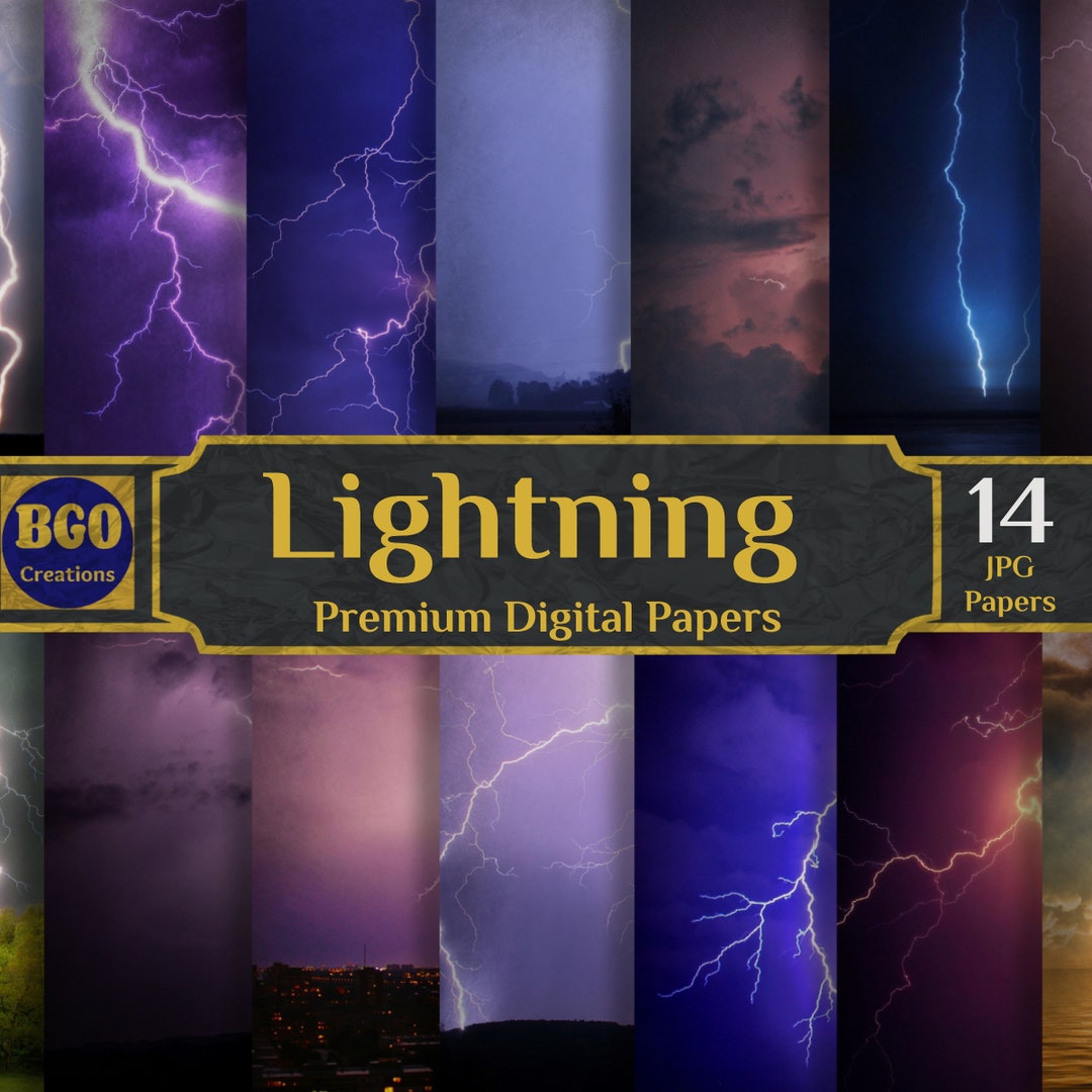 Lightning Digital Paper Pack, 14 Textured Scrapbooking Papers, Stormy ...
