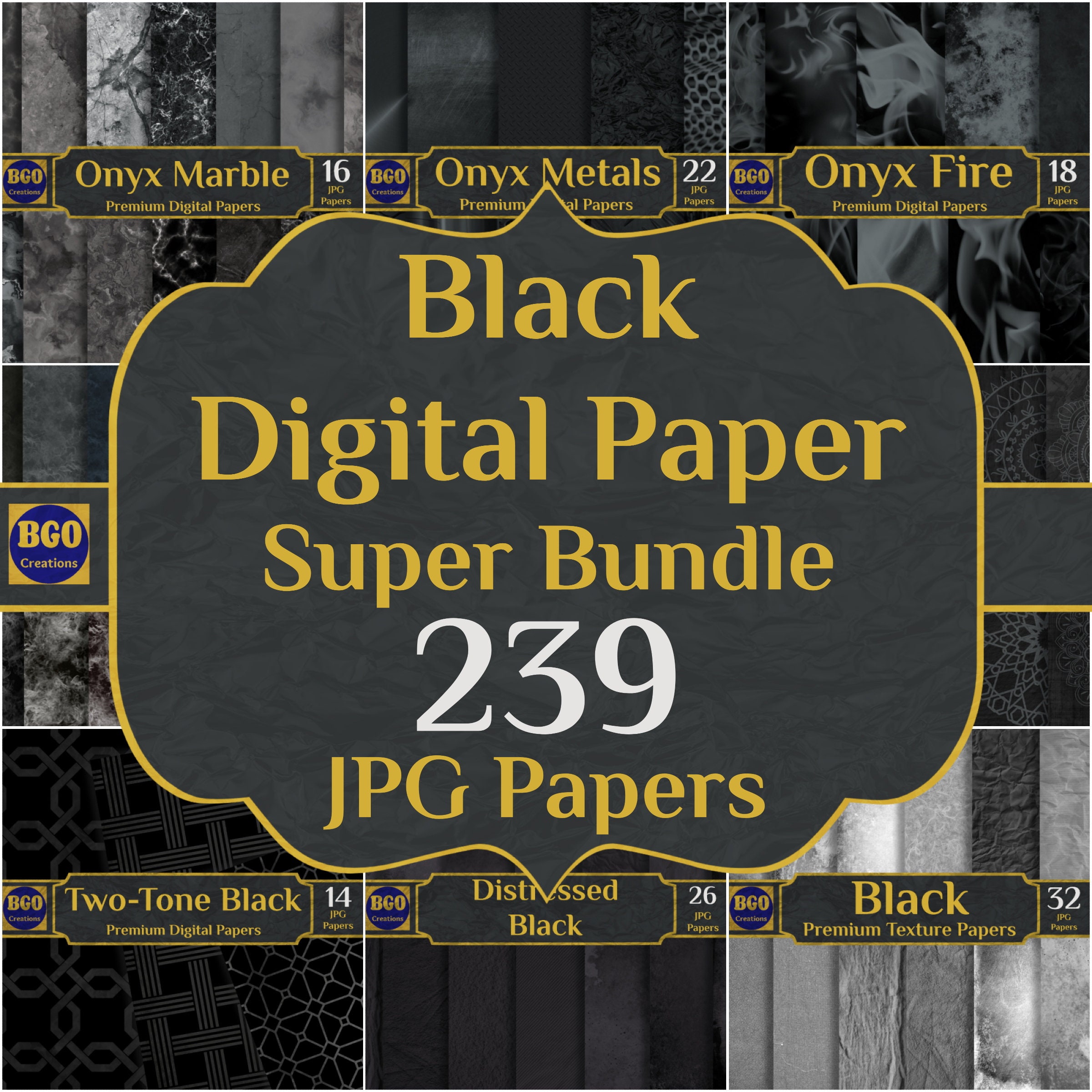 Black Digital Paper Bundle, 239 JPG Papers, Black Textures Printable ...