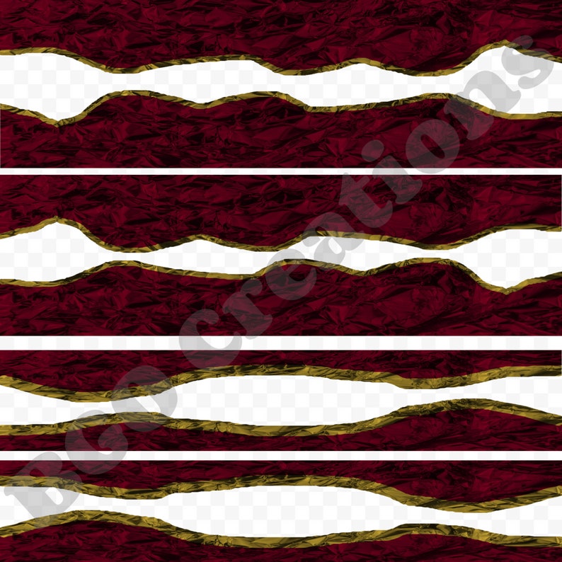 Burgundy Foil Borders, 16 Maroon & Gold Foil Borders, PNG Wave Borders ...