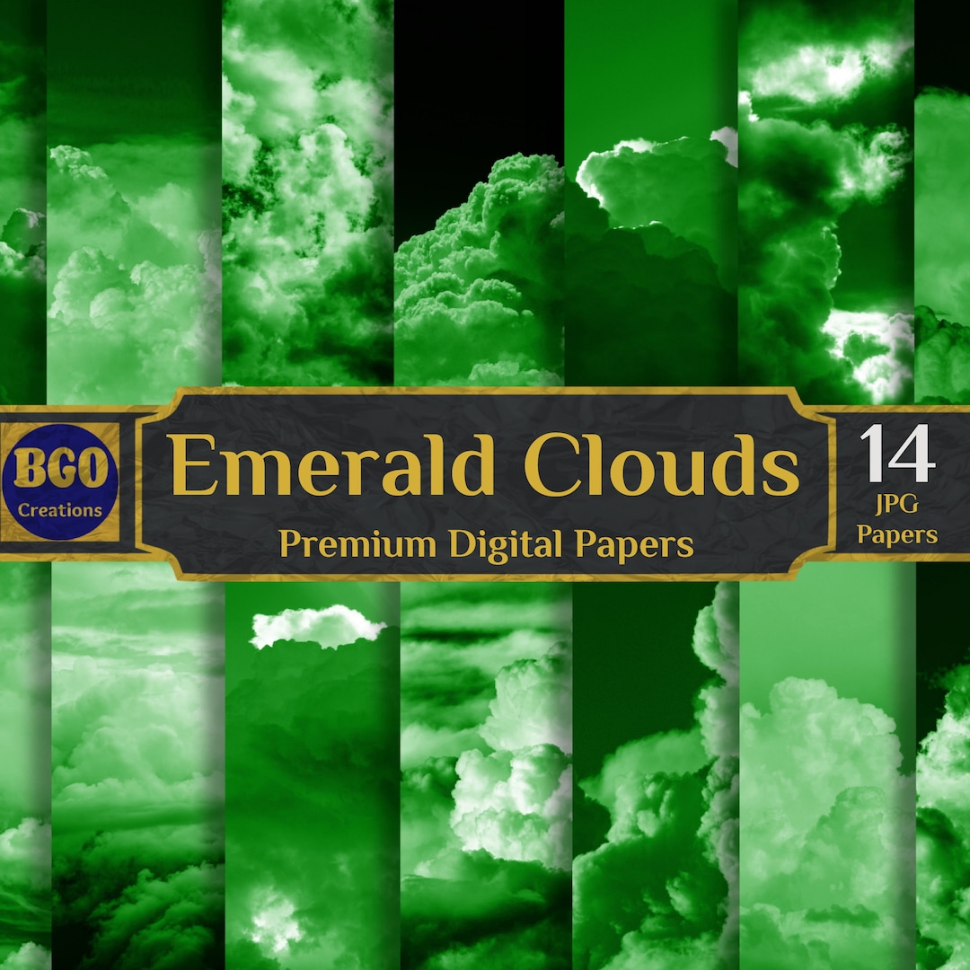 Emerald Green Clouds Digital Paper Pack, 14 Scrapbooking Papers, Cloud ...