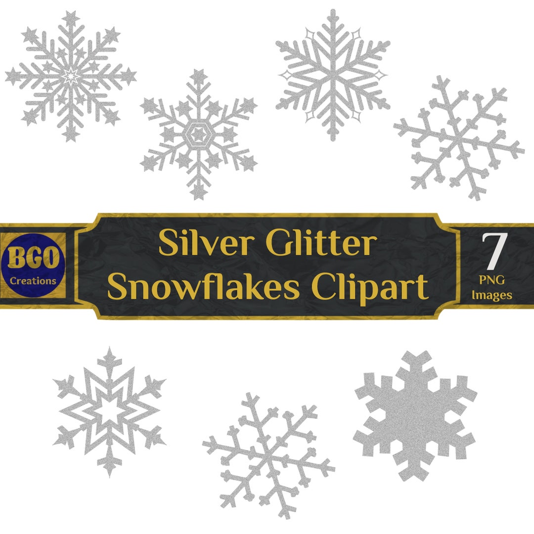 Silver Glitter Snowflake PNG Bundle, 7 Snowflake Images, Printable ...