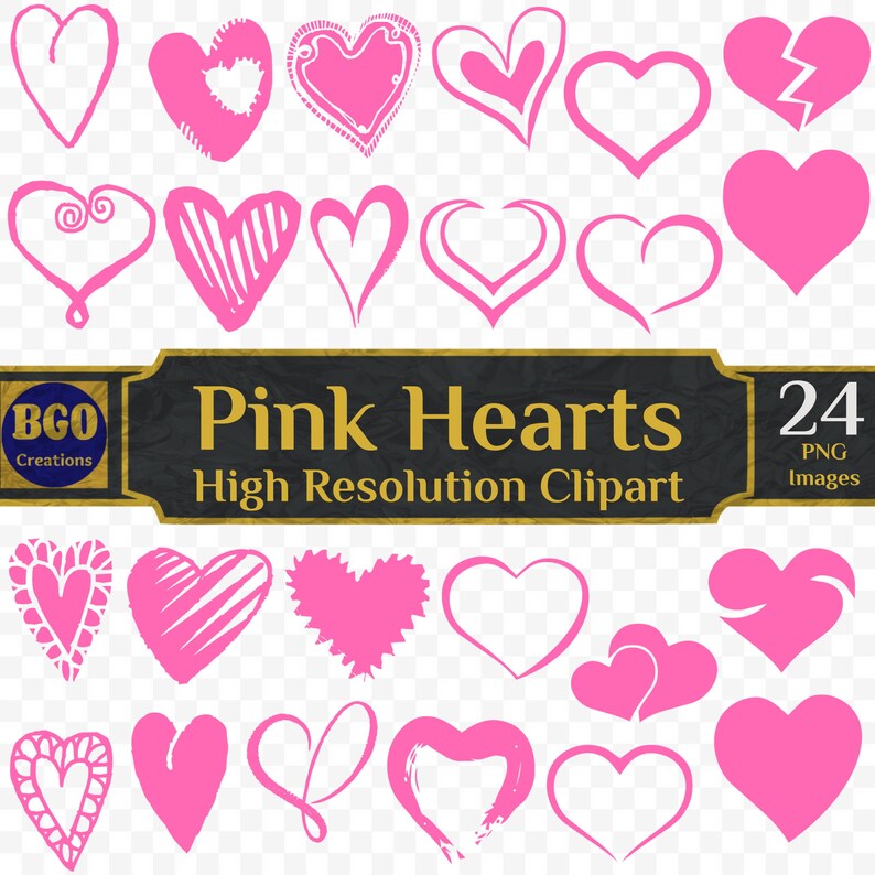 Hot Pink Hearts PNG Clipart Bundle, 24 Images, Printable Hearts ...