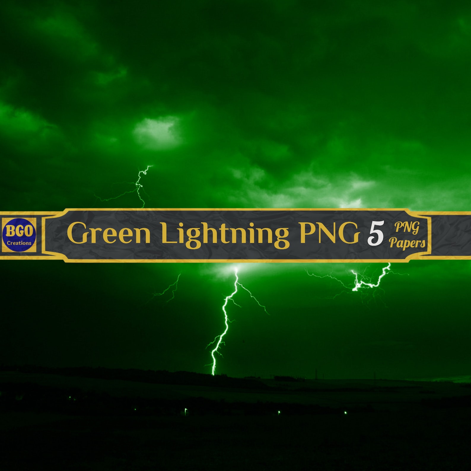 Green Lightning Digital Paper Pack, 5 Photography Background Texture ...