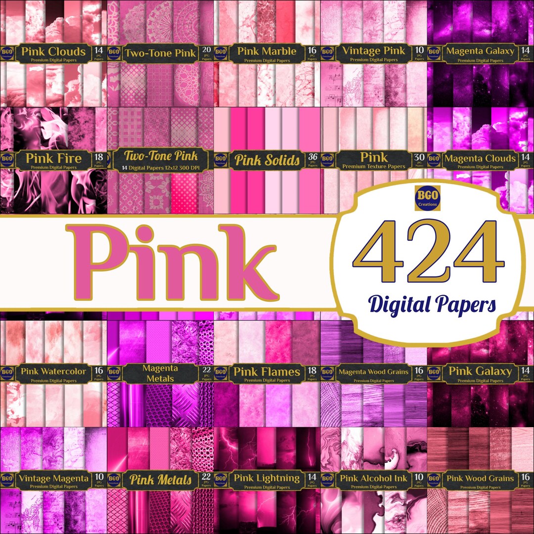 Pink Digital Paper Bundle, 424 JPG Papers, Magenta, Hot Pink Textures ...