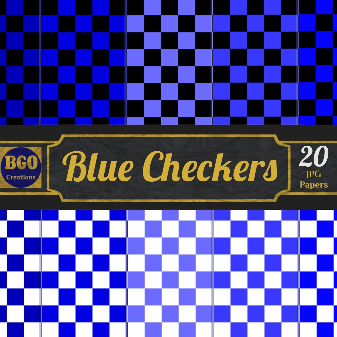 Blue Checkers Digital Paper Pack, 20 Seamless Checkerboard Printable ...