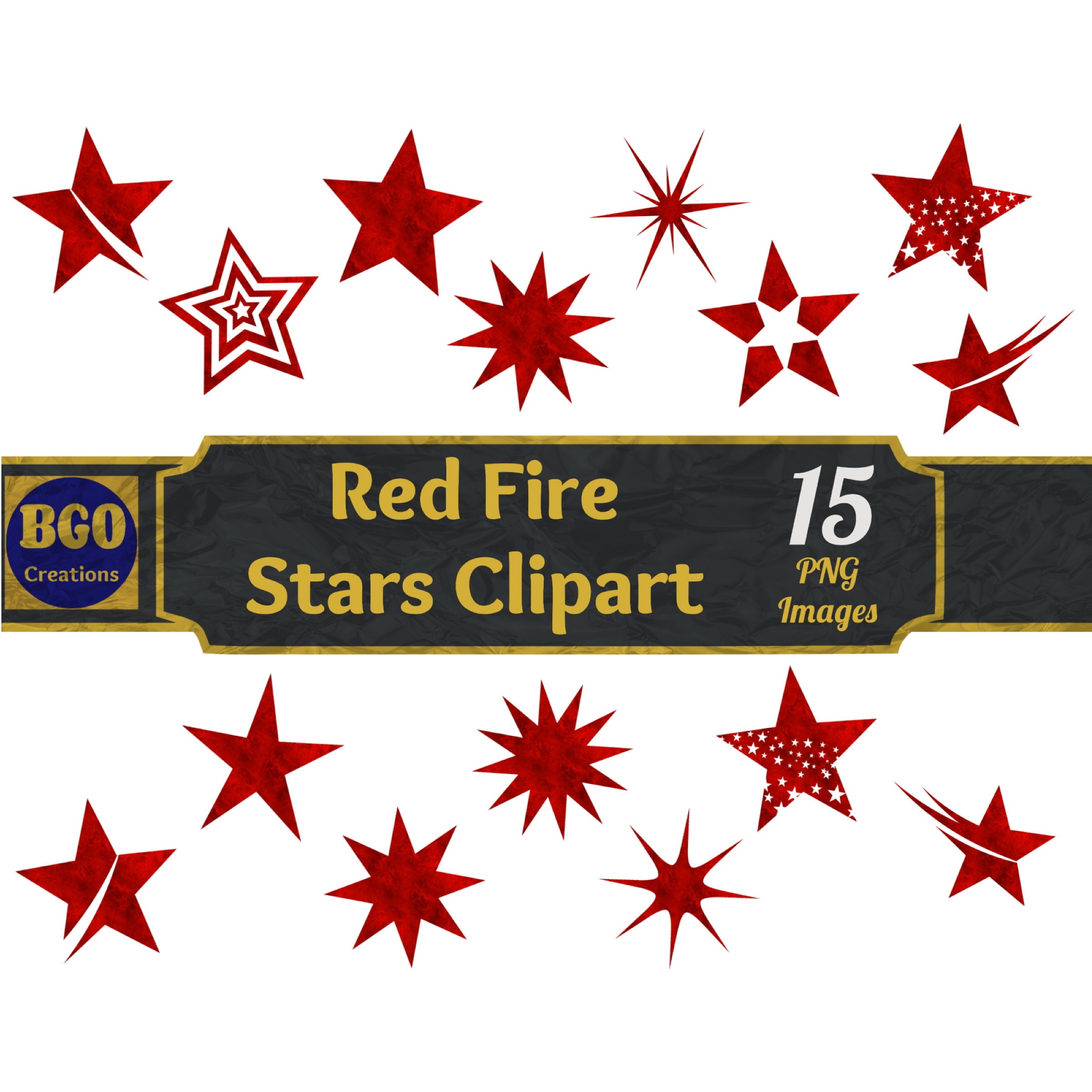Red Fire Stars PNG Bundle, 15 Fiery Red Star Images, Printable Flame ...